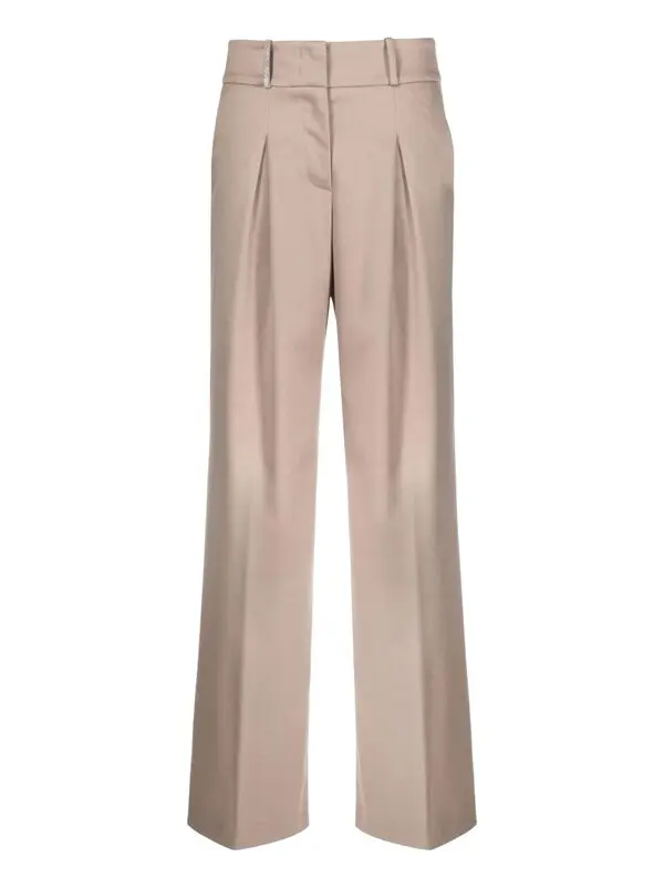 Peserico Twill Wide-leg Trousers With Crystal Embellishments - Brown