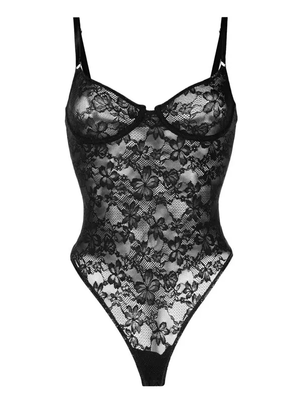 FLEUR DU MAL Le Stretch Lace Bodysuit - Black