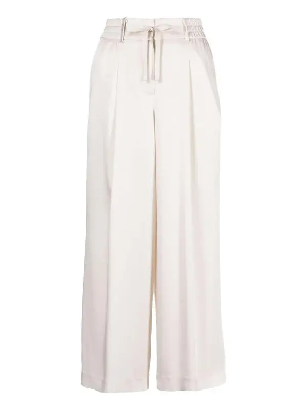 Peserico Cropped Wide-leg Satin Trousers - White