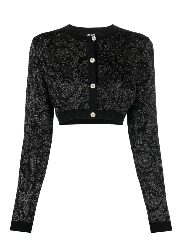 Versace Barocco Lurex Cropped Cardigan - Black
