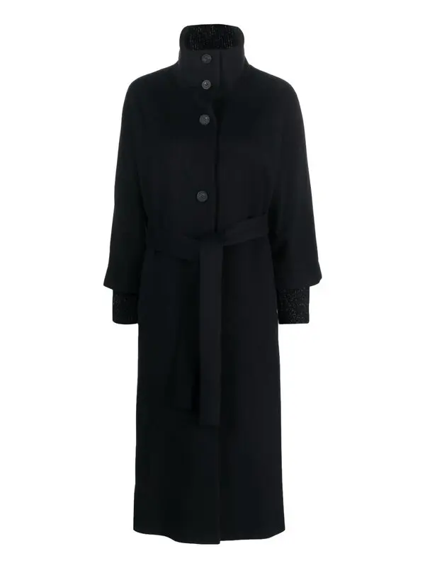 Peserico Funnel-neck Belted Long Coat - Blue