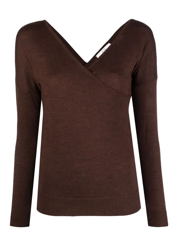 Co Crossover-neck Fine-knit Jumper - Brown