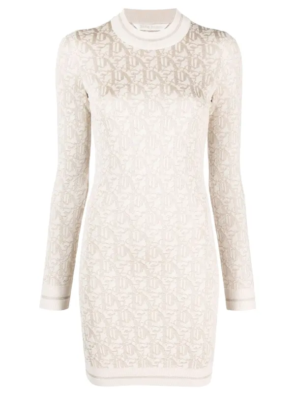 Palm Angels Monogram-jacquard Knitted Minidress - Neutrals