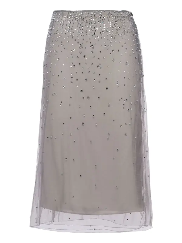 Prada Crystal-embellished Tulle Midi Skirt - Grey