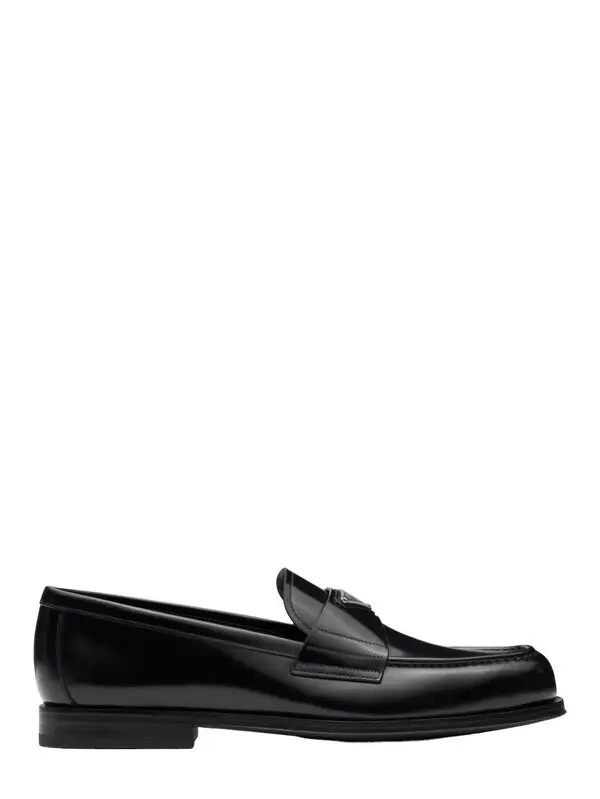 Prada Triangle-logo Brushed-leather Loafers - Black