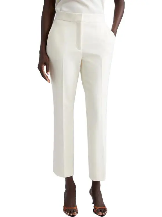 St. John Stretch Crepe Straight Leg Pants - Ecru