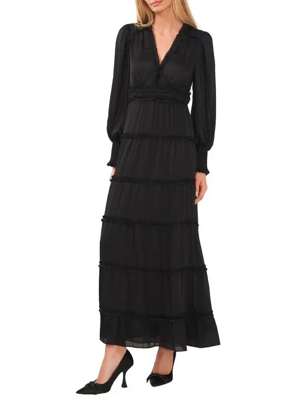 CECE DUPRAZ Ruffle Long Sleeve Maxi Dress - Rich Black