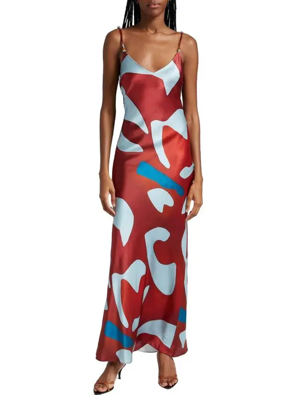 Sir The Label Frankie Abstract Print Silk Slipdress - Ruby Reflection