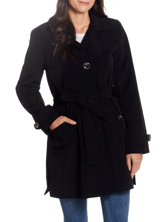 Gallery Belted Raincoat - Black