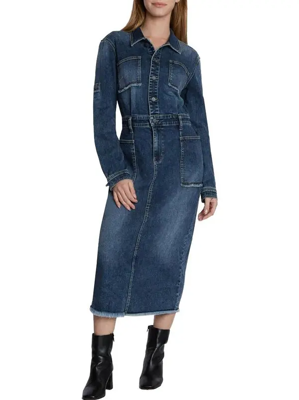 WASH LAB DENIM Nora Long Sleeve Maxi Shirtdress - Reborn Blue