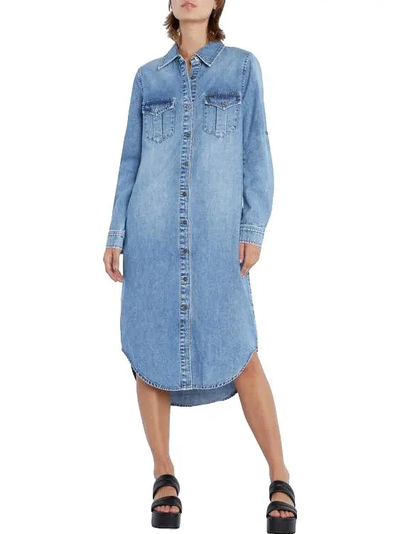 WASH LAB DENIM Long Sleeve Maxi Shirt Dress - Market Blue