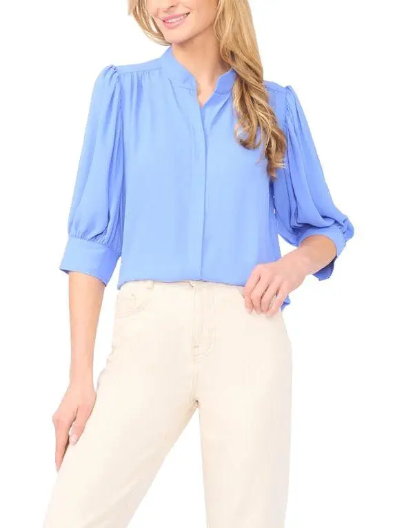 CECE DUPRAZ Puff Sleeve Button-up Shirt - Bellflower Blue