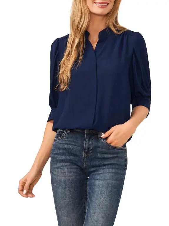 CECE DUPRAZ Puff Sleeve Button-up Shirt - Classic Navy