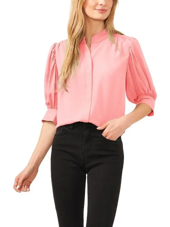 CECE DUPRAZ Puff Sleeve Button-up Shirt - Coral Bloom