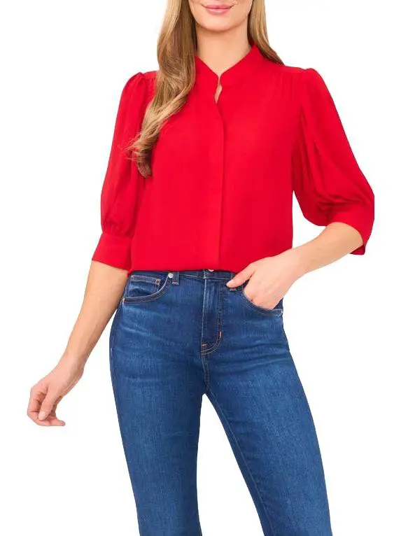 CECE DUPRAZ Puff Sleeve Button-up Shirt - Luminous Red