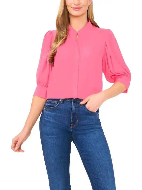 CECE DUPRAZ Puff Sleeve Button-up Shirt - Raspberry Radiance