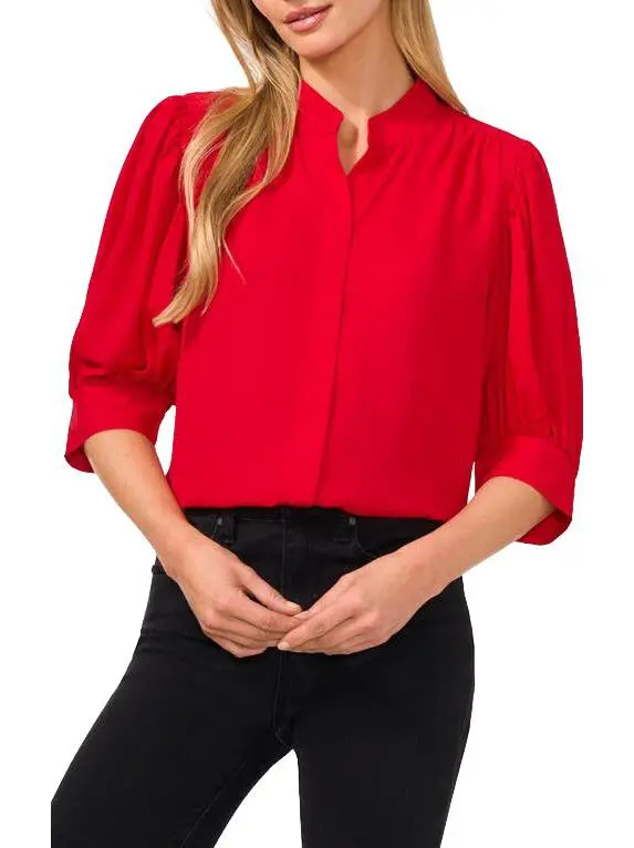 CECE DUPRAZ Puff Sleeve Button-up Shirt - Red