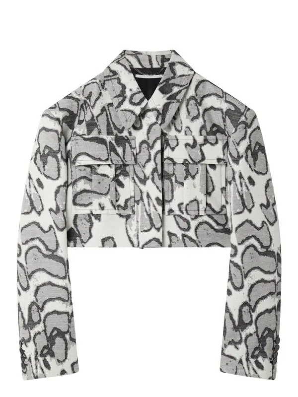 Stella McCartney Abstract Moth Jacquard Cropped Utility Jacket - Grey