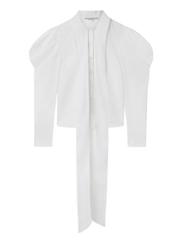 Stella McCartney Sculptural Puff Sleeve Pussybow Shirt - Pure White