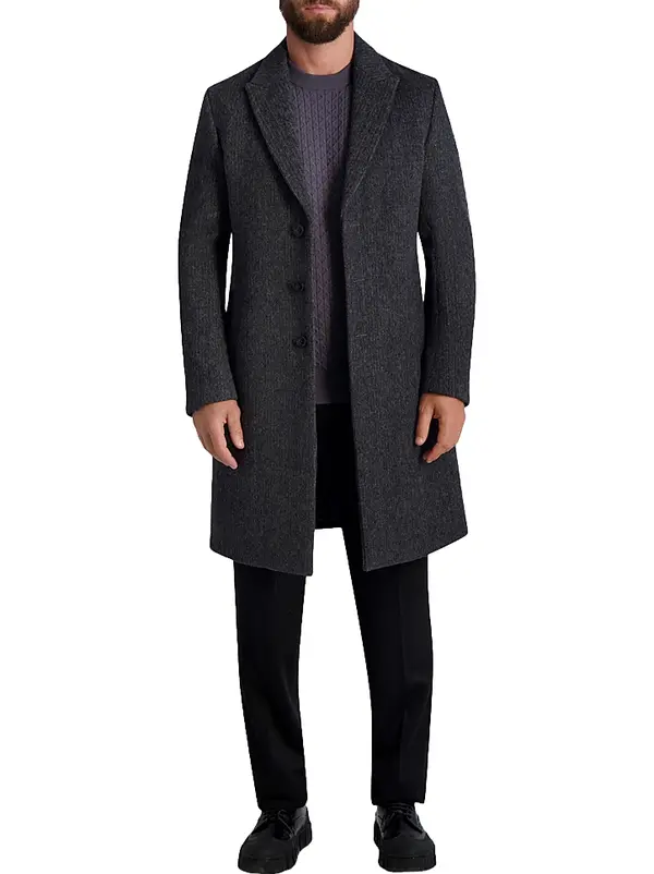 Karl Lagerfeld Paris Regular Fit Top Coat - Charcoal