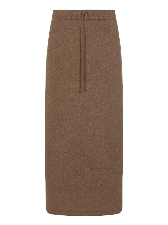 Rosetta Getty Wool Cashmere Drawstring Midi Skirt - Brown
