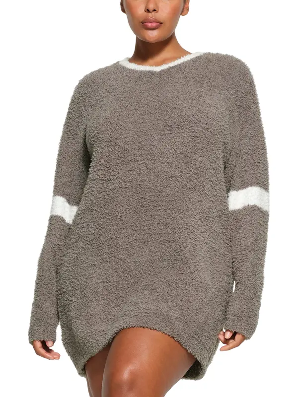 SKIMS Cozy Knit V-neck Mini Dress - Grey Chalk Multi
