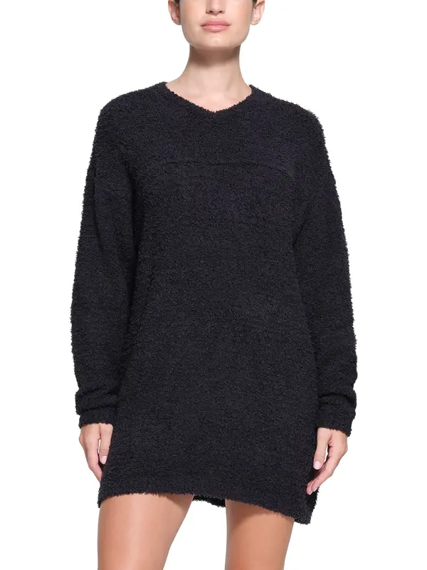 SKIMS Cozy Knit V-neck Mini Dress - Onyx