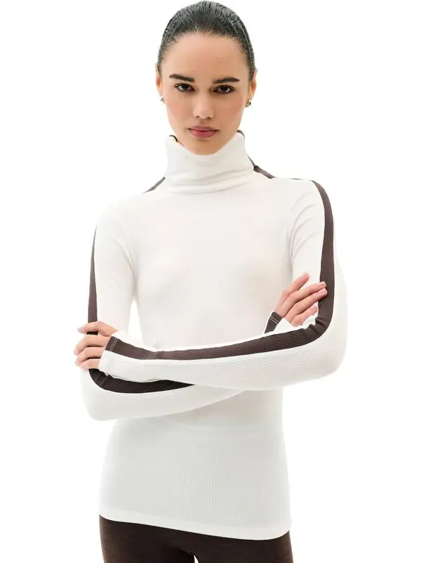 Splits59 Jackson Ribbed Turtleneck Top - White/dark Chocolate