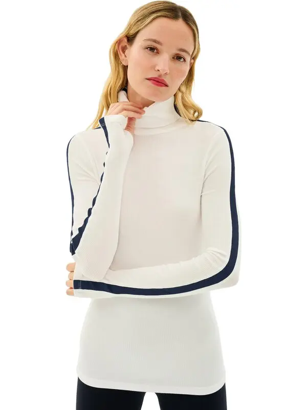 Splits59 Jackson Ribbed Turtleneck Top - White/indigo