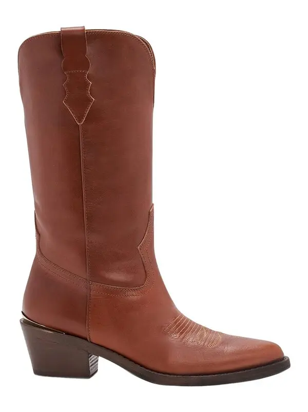 Partlow Julia Leather Western Boots - Cuoio