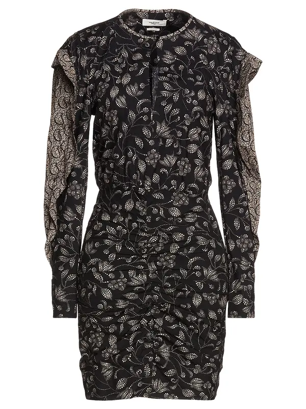 MARANT ETOILE Ruffled Floral-print Cotton Mini Dress - Black
