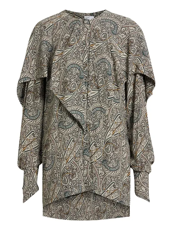 Rosetta Getty Cape-effect Printed Crepe Blouse - Emerald