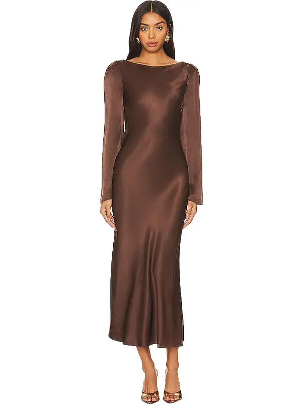 STONE COLD FOX X Frankie Midi Dress - Coffee Brown
