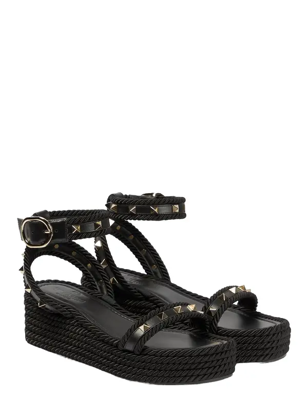 Valentino Garavani Rockstud Espadrille Wedges - Black