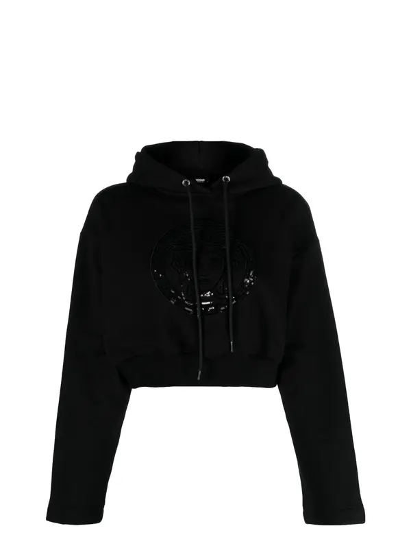 Versace Medusa Head-embellished Cropped Hoodie - Black