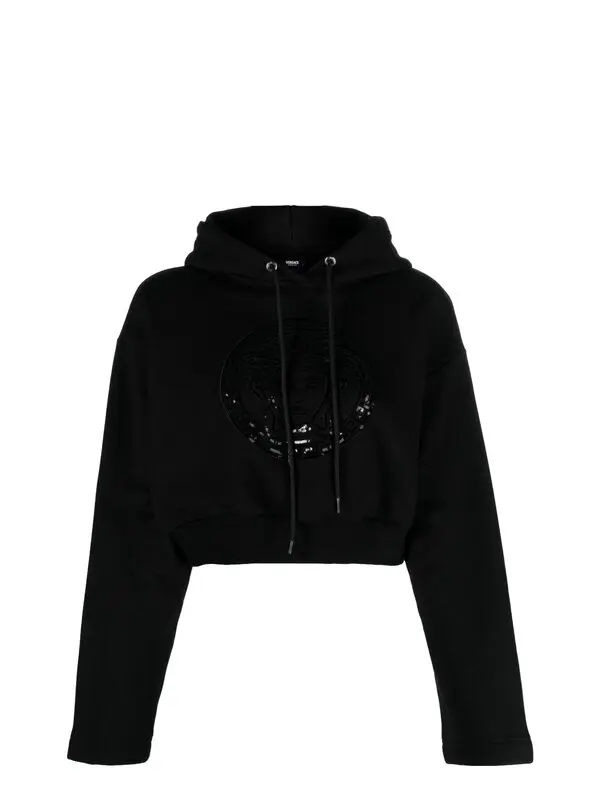 Versace Medusa Head-embellished Cropped Hoodie - Black
