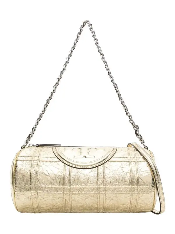 Tory Burch Fleming Piped-trim Metallic-leather Tote Bag - Gold