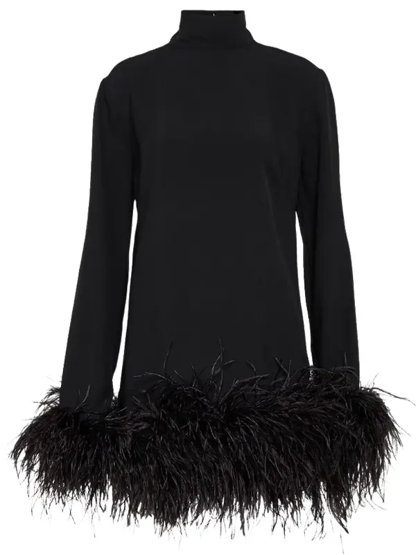 TALLER MARMO Piccolo Ubud Feather-trimmed Minidress - Black