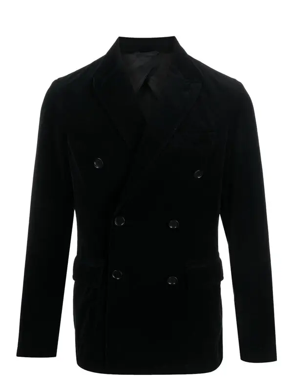 Aspesi Notched-lapels Velvet-finish Double-breasted Blazer - Black