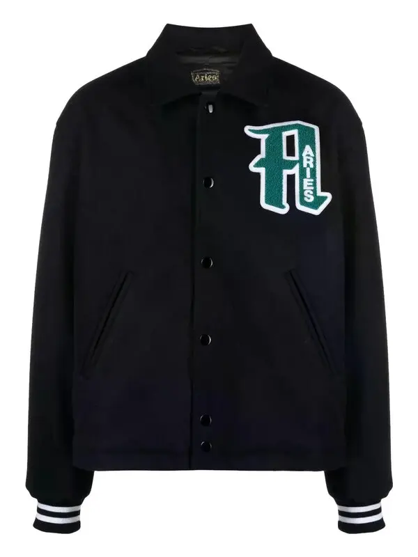 Aries Logo Appliqué Varsity Jacket - Black