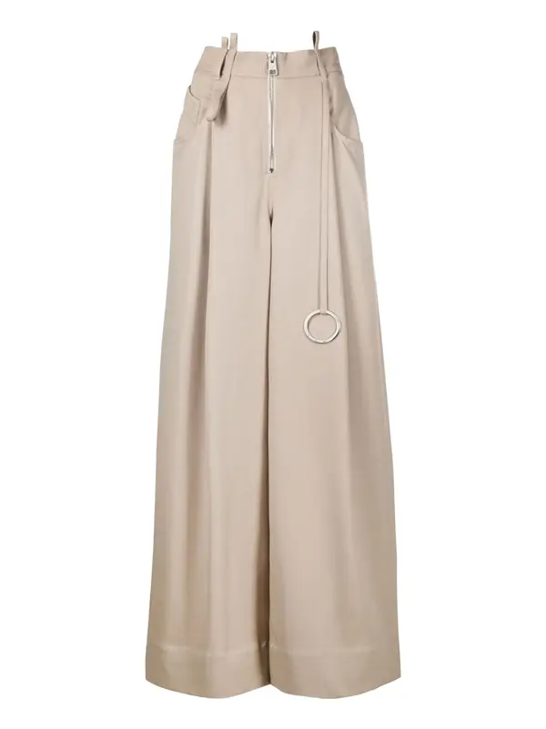 Attico Embellished Wide-leg Wool Trousers - Brown