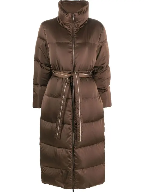 Peserico Puffer Jacket With Monili Chain Belt - Brown