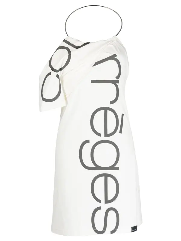 COURREGES Logo-print One-shoulder Mini Dress - White