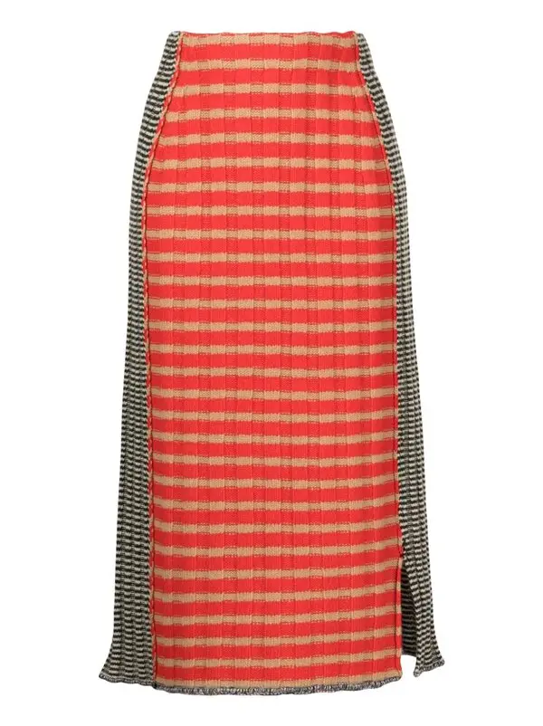 YANYAN Check-print Knitted Midi Skirt - Multicolour