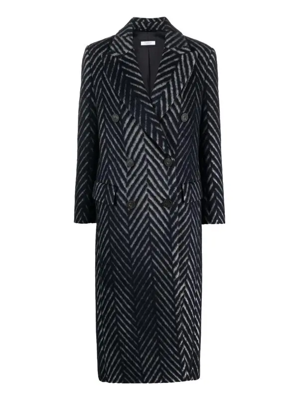 Peserico Chevron-knit Double-breasted Coat - Blue