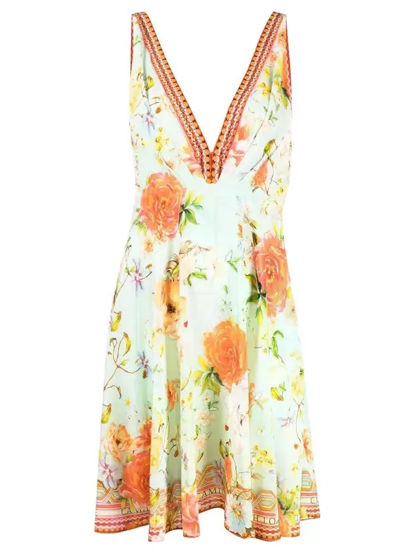 Camilla Floral-print V-neck Dress - Green