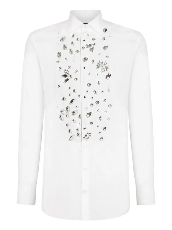 Dolce & Gabbana Rhinestone-embellished Cotton Shirt - White