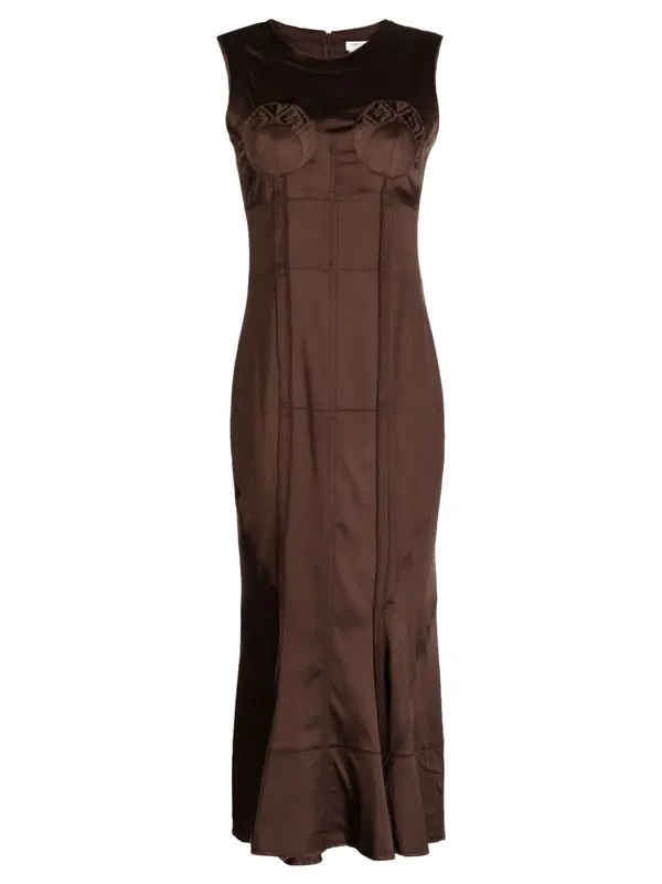 MARINE SERRE Moonogram Jacquard Sleeveless Midi Dress - Brown
