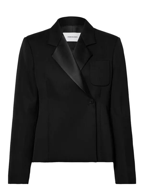 FERRAGAMO Double-breasted Grain De Poudre Wool Blazer - Black