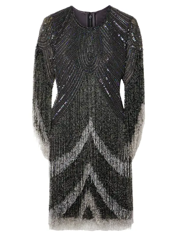Naeem Khan Fringed Embellished Mini Dress - Gray